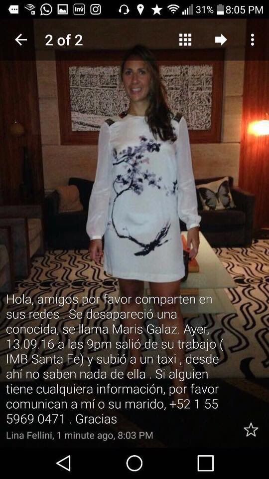 A María Villar Galaz la secuestraron Patio Santa Fe: esposo