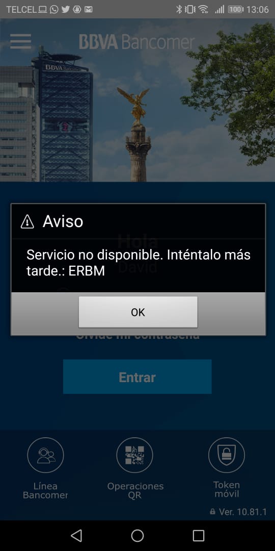Reportan falla en la aplicación de BBVA Bancomer