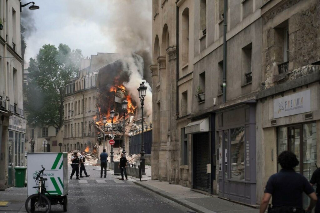 Gran incendio en París por explosión de gas provoca derrumbe de un edificio